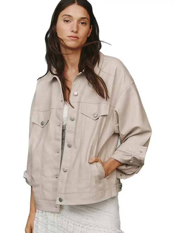PILCRO Weston Faux Leather Boyfriend Jacket - Light Sand