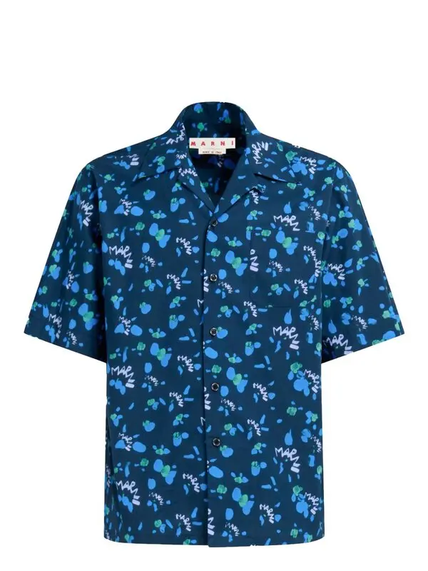 Marni Graphic-print Cotton Shirt - Blue
