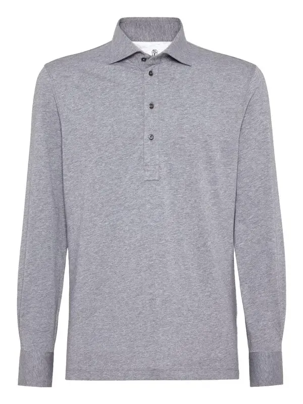 Brunello Cucinelli Mélange-effect Cotton Polo Shirt - Grey
