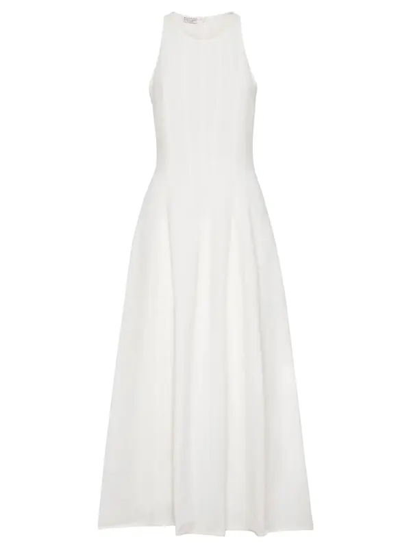 Brunello Cucinelli Pleated Sleeveless Maxi Dress - White