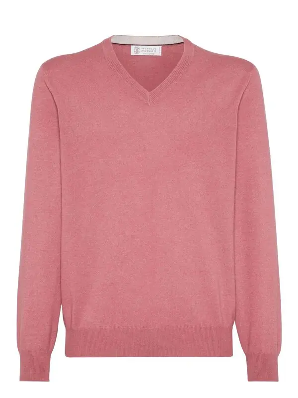 Brunello Cucinelli V-neck Fine-knit Cashmere Jumper - Red