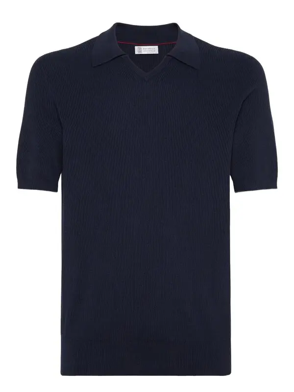 Brunello Cucinelli Ribbed-knit Polo Jumper - Blue