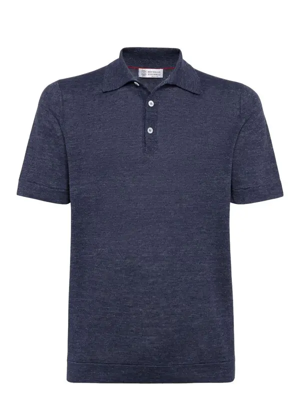 Brunello Cucinelli Ribbed-collar Slub-texture Polo Shirt - Blue