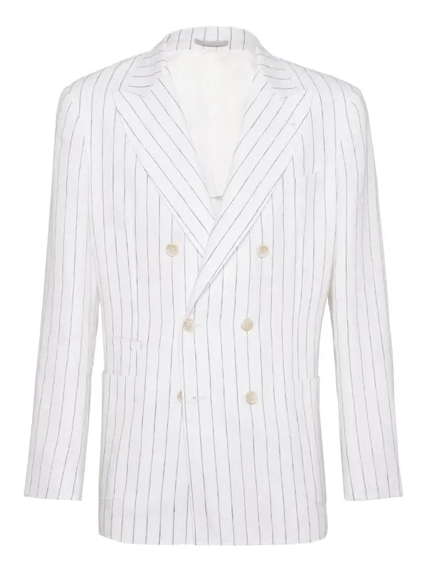 Brunello Cucinelli Pinstripe Linen Double-breasted Blazer - White