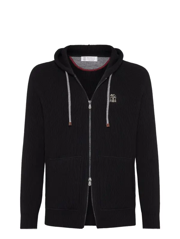 Brunello Cucinelli Ribbed-knit Cashmere Zip-up Hoodie - Black