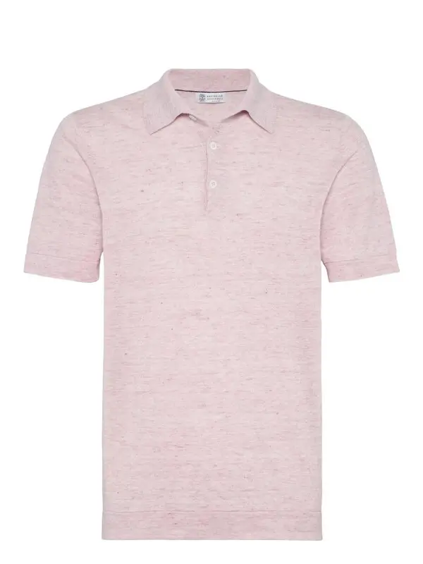 Brunello Cucinelli Ribbed-collar Slub-texture Polo Shirt - Pink