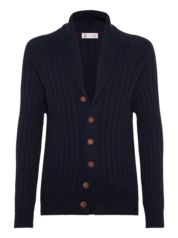 Brunello Cucinelli Shawl Collar Cotton Cardigan - Blue