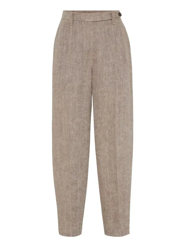 Brunello Cucinelli Tailored Linen Trousers - Brown