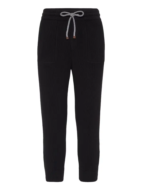 Brunello Cucinelli Ribbed Cashmere Track Pants - Black