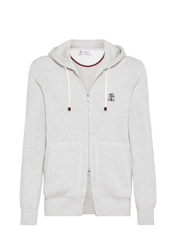 Brunello Cucinelli Logo-embroidered Zip-up Cotton Hoodie - White