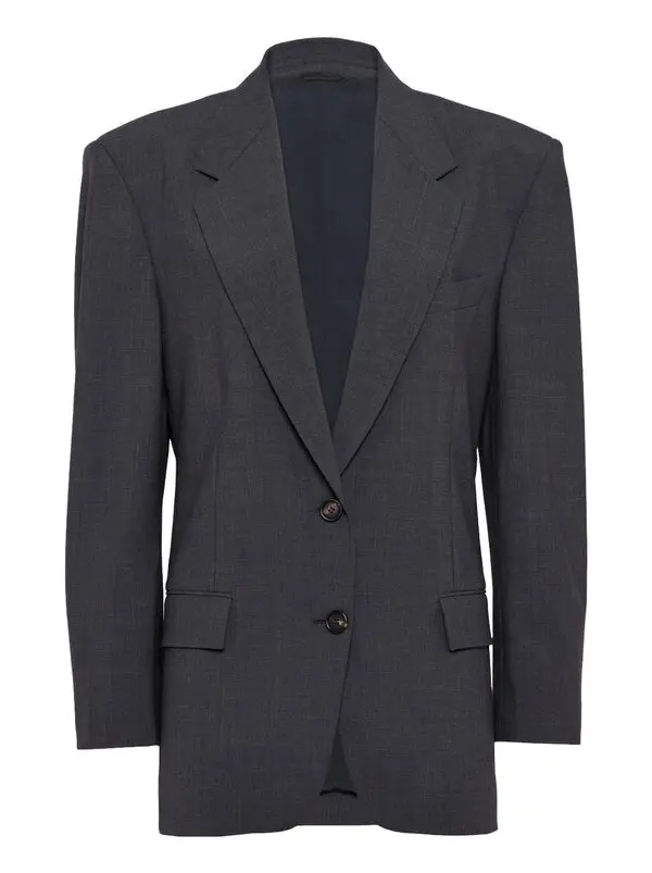 Brunello Cucinelli Single-breasted Blazer With Monili Chain Detail - Grey