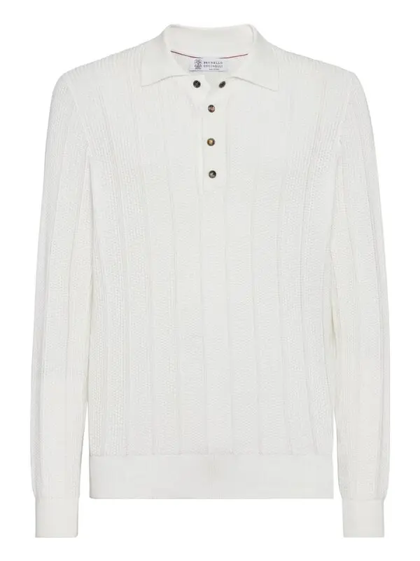 Brunello Cucinelli Long-sleeve Cotton Polo Shirt - White
