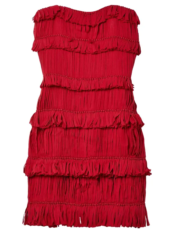 INTERIOR Valencia Strapless Fringed Mini Dress - Crimson
