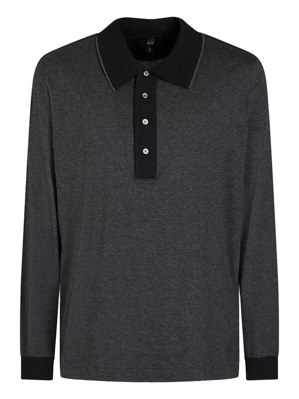 Dunhill Striped Cotton And Cashmereblend Jersey Polo Shirt - Dark Gray