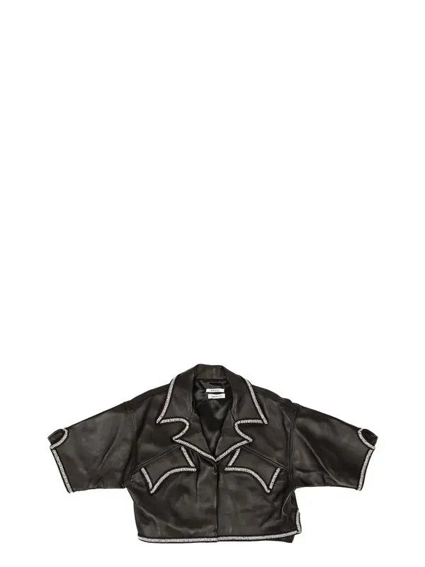 Rhude Leather Shirt With Lace Trim - Black