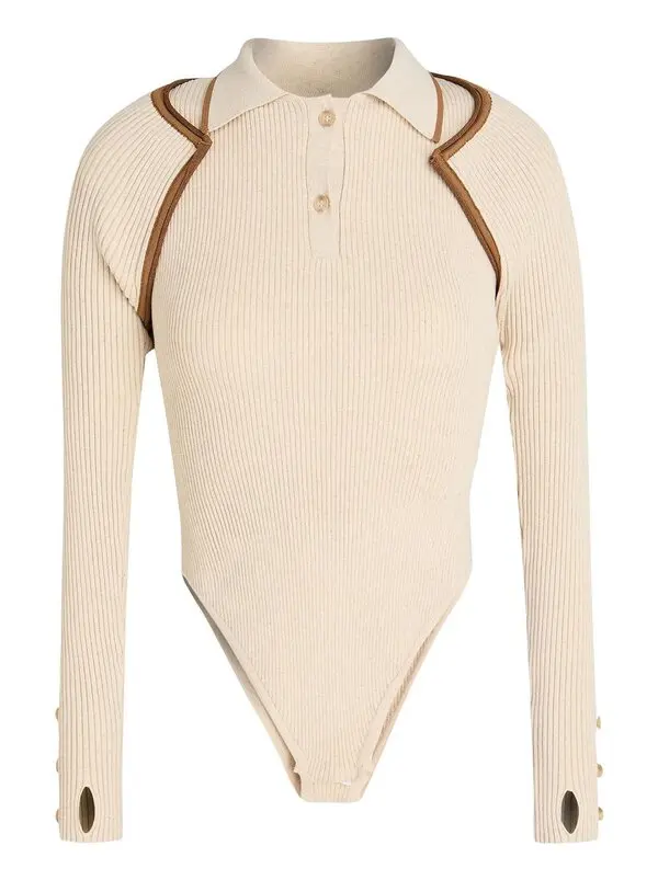 Jacquemus Cielo Convertible Ribbed-knit Bodysuit - Beige