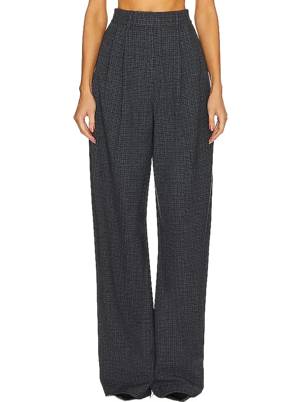 L'academie High Waist Pleated Plaid Trousers - Dark Grey