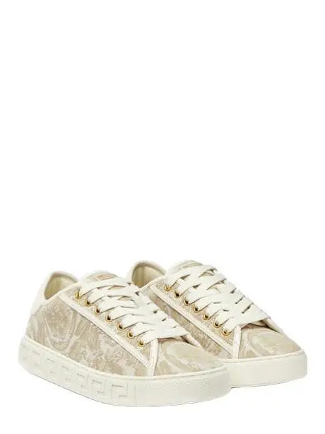 Versace Barroco Greca Jacquard Low Top Sneakers - Beige Off White Light Gold