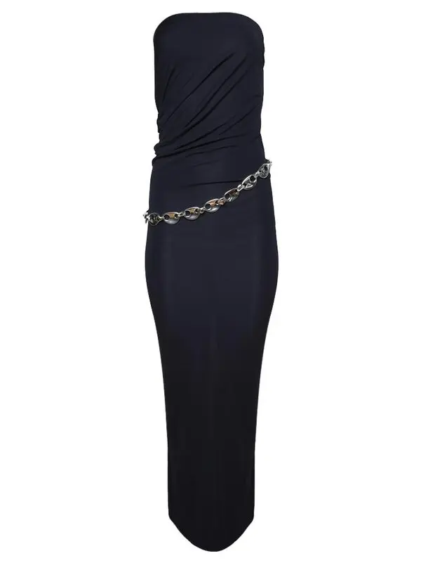 Christopher Esber Strapless Ruche Chain Dress - Navy