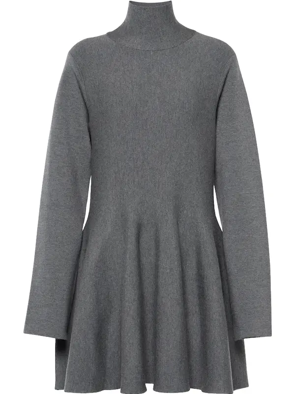 Khaite Clarice Turtleneck Wool-blend Minidress - Grey