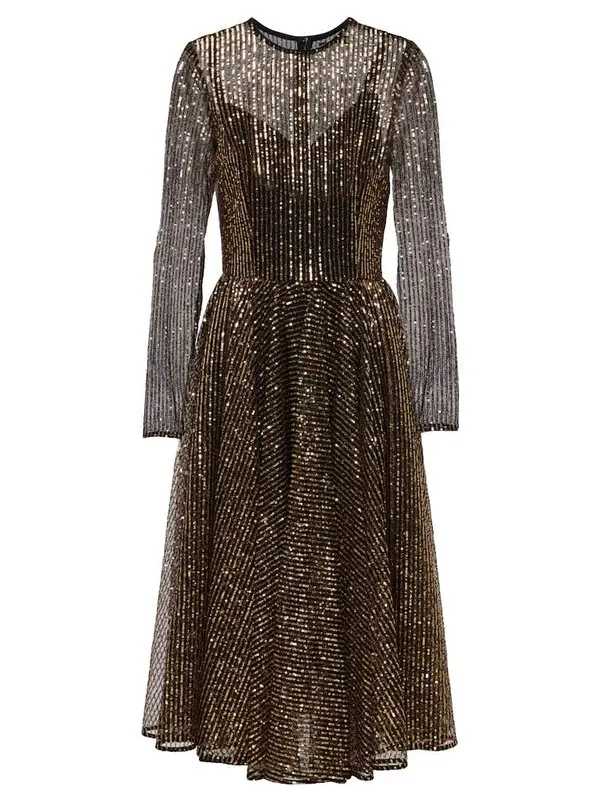 Dolce & Gabbana Sequined Tulle Midi Dress - Gold
