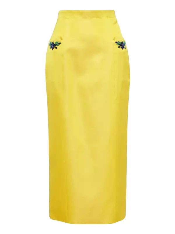 MISS SOHEE Iris Embellished Velvet Midi Skirt - Yellow