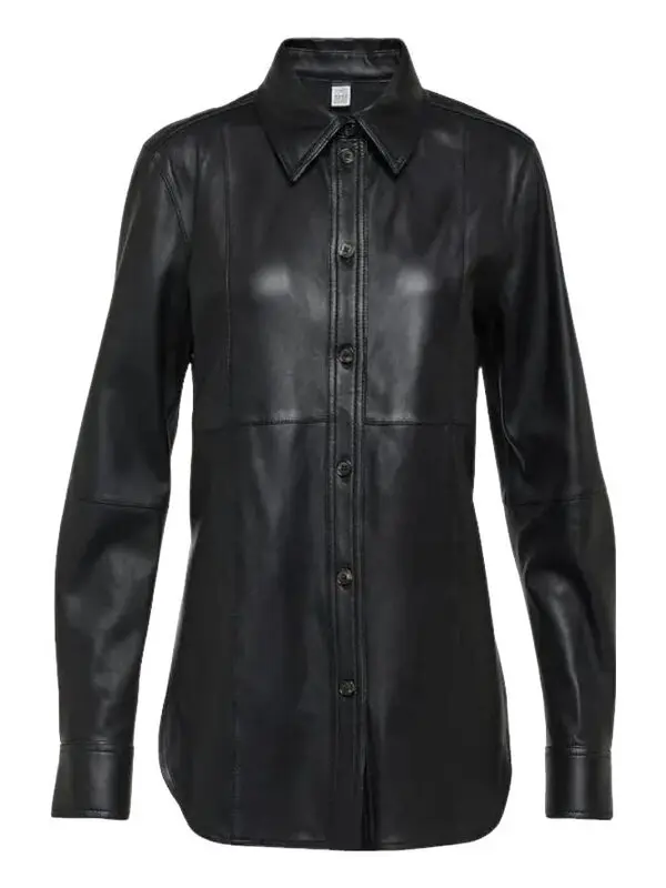 TOTEME Leather Overshirt - Black