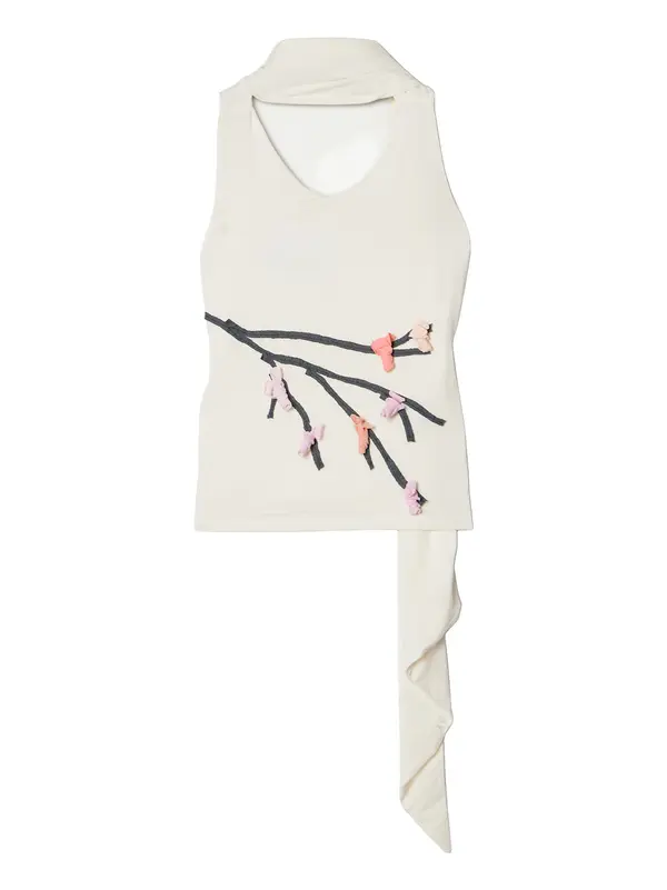 CONNER IVES Tie-neck Appliquéd Tank - White
