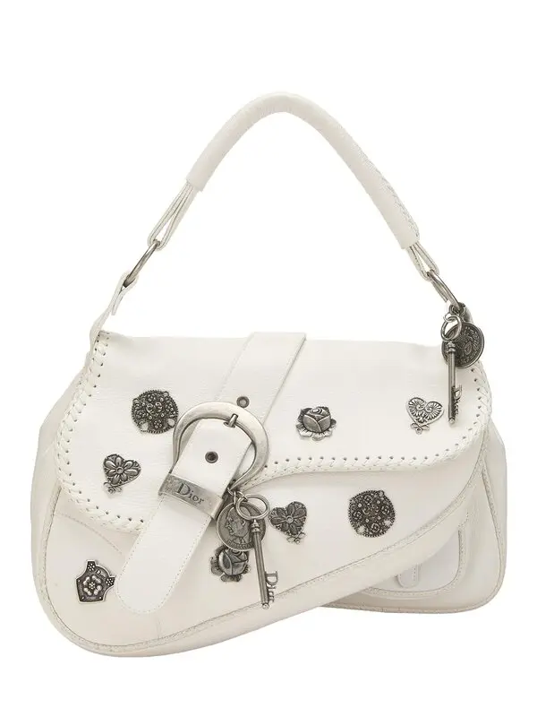 Dior Leather Gaucho Saddle Bag - White