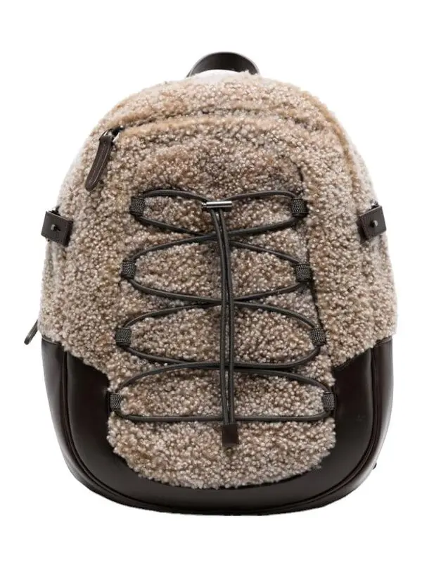 Brunello Cucinelli Shearling-trim Leather Backpack - Brown