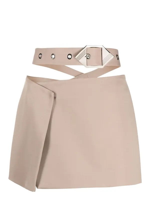 Attico Asymmetric Belted Miniskirt - Neutrals