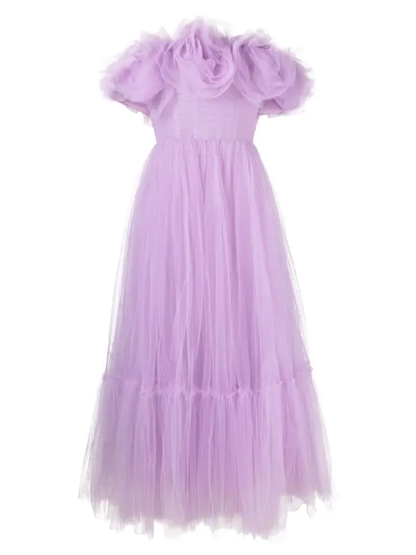 ANA RADU Floral-appliqué Tulle Midi Dress - Purple