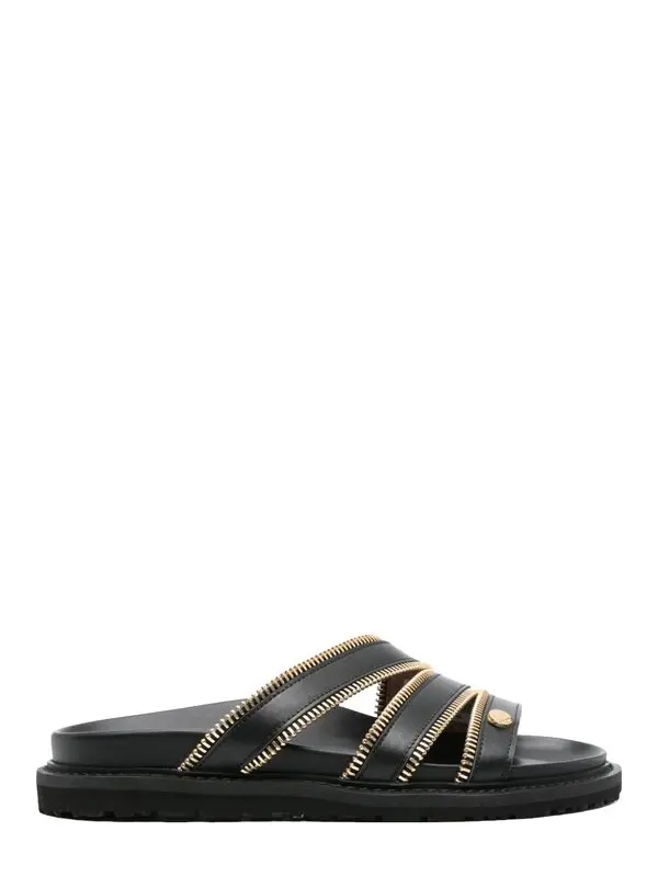 Moschino Zip-embellished Leather Slides - Black