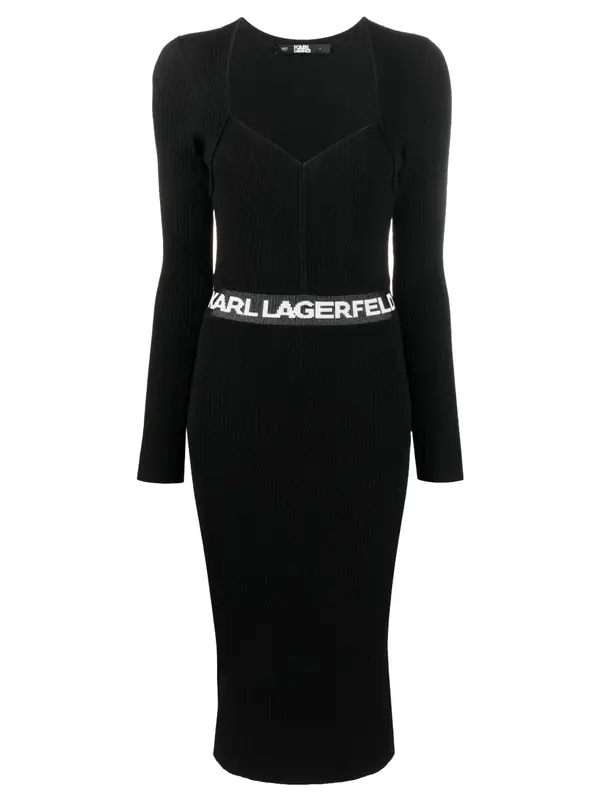 Karl Lagerfeld Logo-print Ribbed Midi Dress - Black