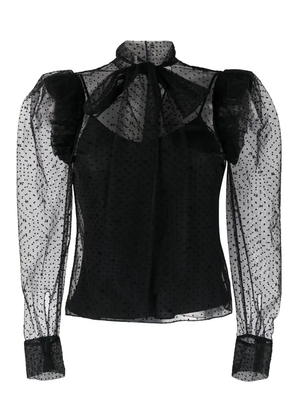 Karl Lagerfeld Mesh Ruffle Blouse - Black