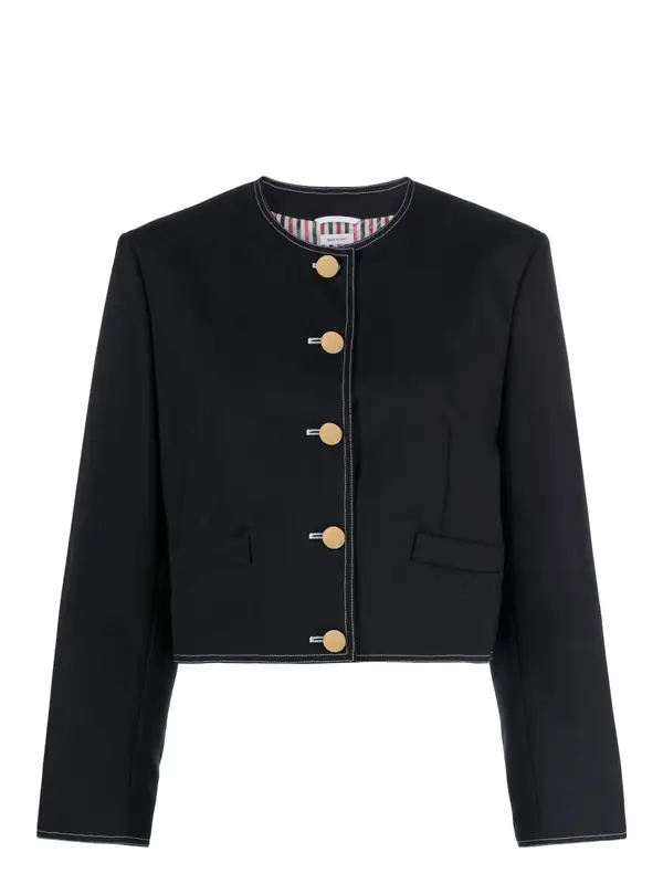 Thom Browne Rwb-detail Wool Cropped Jacket - Blue