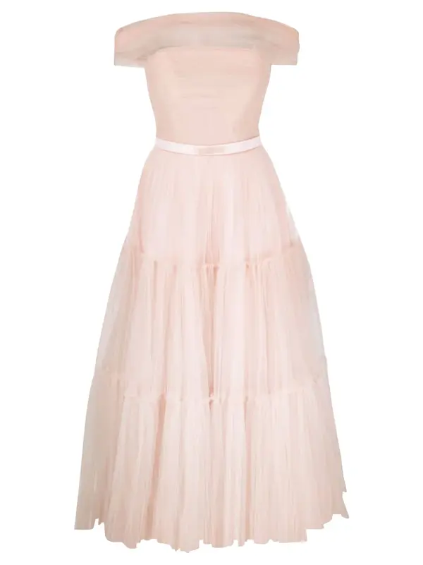 ANA RADU Off-shoulder Fluted Maxi Dress - Pink