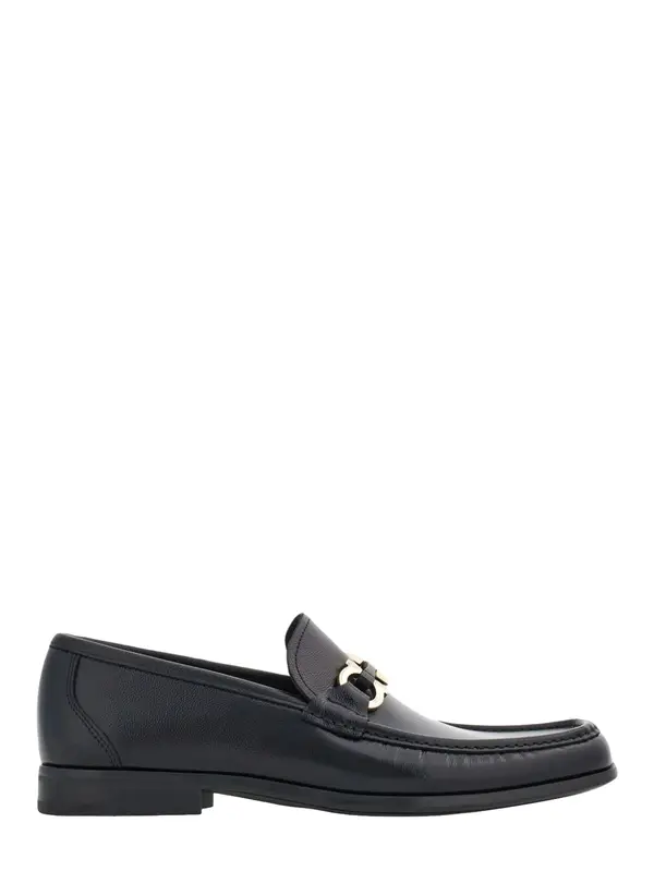 FERRAGAMO Gancini-plaque Leather Loafers - Black