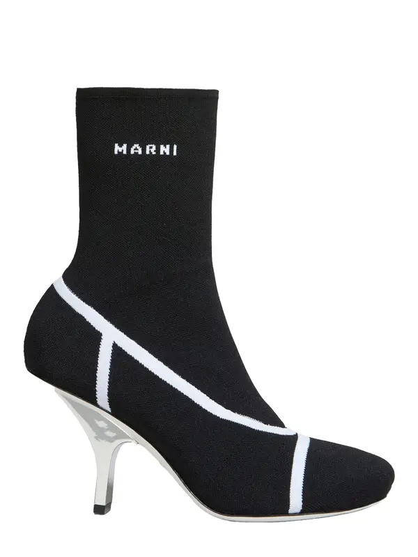 Marni Logo Intarsia Knit Ankle Boots - Black