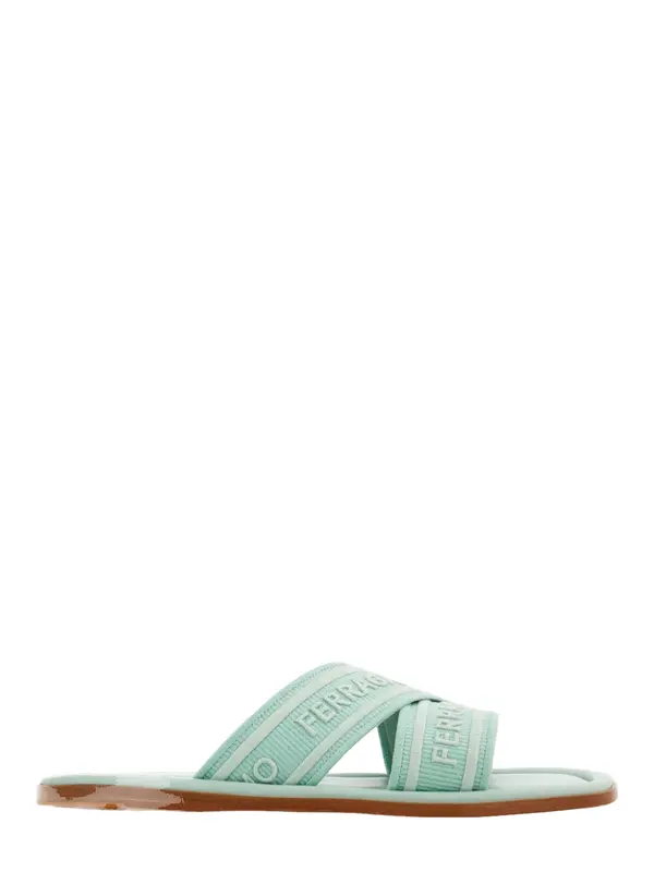 FERRAGAMO Logo-print Round-toe Slides - Green