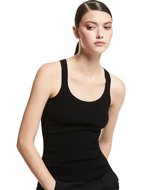 Michael Kors Ribbed Stretch Viscose Tank Top - Black