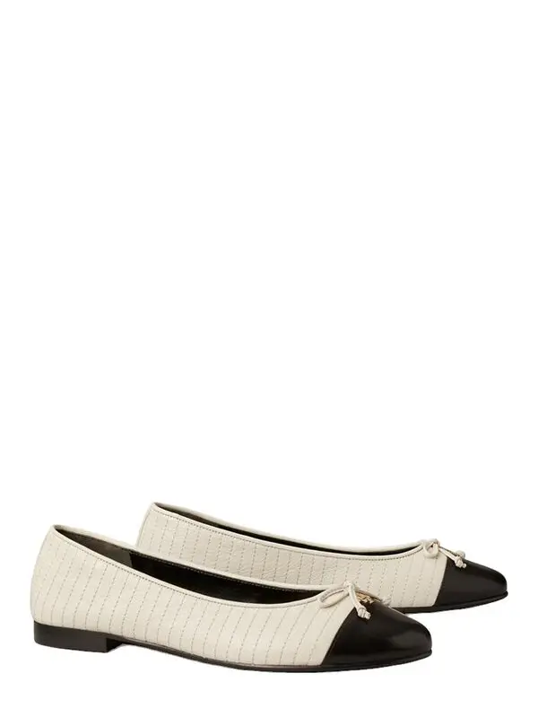Tory Burch Quilted Leather Ballet Flats - Light Cream/perfect Black