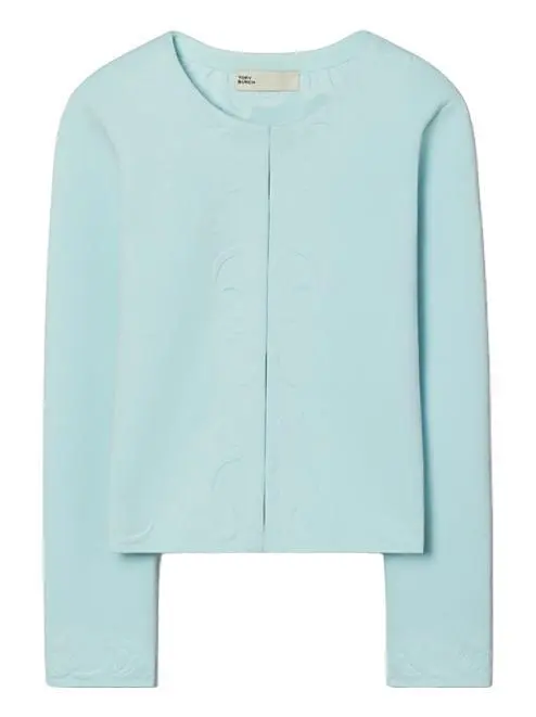 Tory Burch Kendra Embossed Cardigan - Atoll Blue