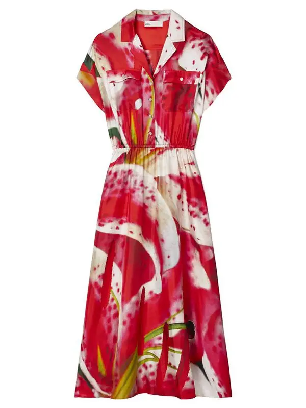 Tory Burch Printed Silk Twill Shirtdress - Pink Lily