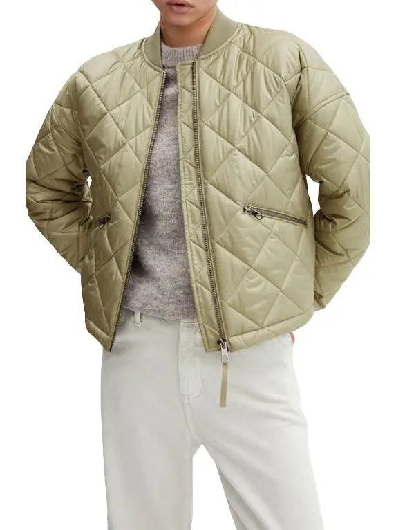 Mango Quilted Waterproof Bomber Jacket - Khaki