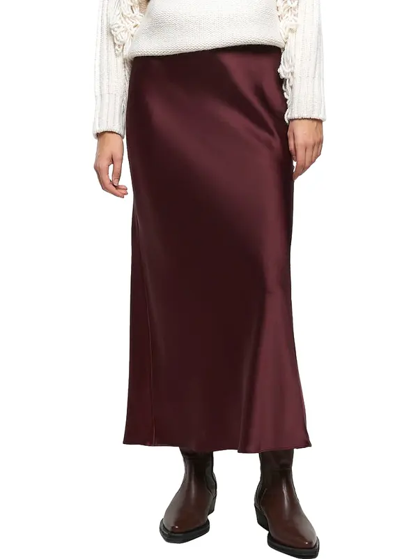 RIVER ISLAND Easy Bias Cut Satin Maxi Skirt - Brown