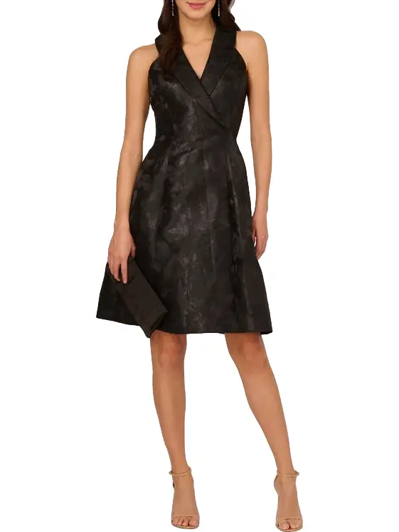 Adrianna Papell Metallic Floral Jacquard Cocktail Dress - Black