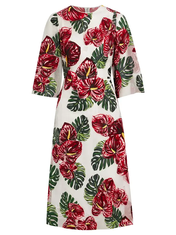 Dolce & Gabbana Floral-print Organza Midi Dress - Red