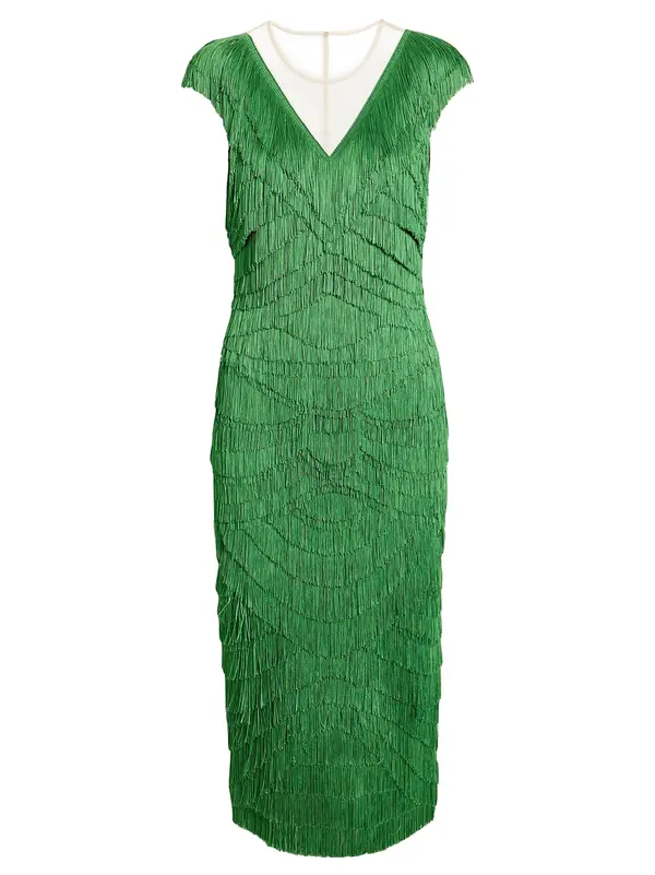 Dolce & Gabbana Fringed Tulle Midi Dress - Green