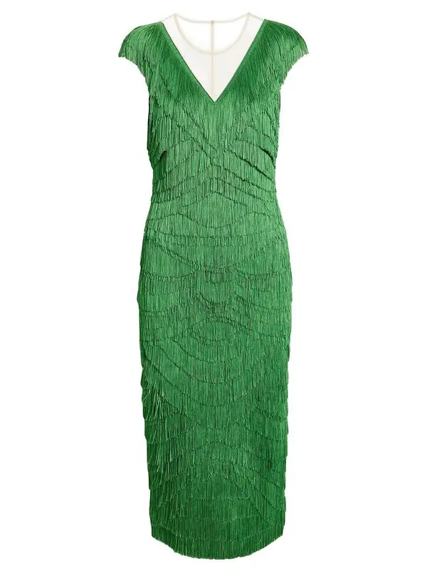 Dolce & Gabbana Fringed Tulle Midi Dress - Green